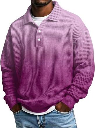 Generic T-shirt &agrave; manches longues pour homme - Polo &agrave; col montant boutonn&eacute; - Coupe r&eacute;guli&egrave;re - Pull dext&eacute;rieur respirant - T-shirt d&eacute;contract&eacute; basique uni - H