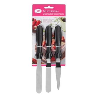 Tala Set de 3 Spatules &agrave; Gla&ccedil;age en Acier Inoxydable avec Manches en Plastique Noir, Id&eacute;ales pour le Travail de la P&acirc;te &agrave; Sucre et des P&acirc;tisseries