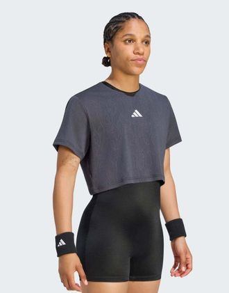 adidas Tennis climacool geschn&uuml;rtes Crop-T-Shirt Pro in Schwarz