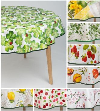 Laro 140cm runde Wachstuch Tischdecke abwaschbar Wachstuchtischdecke mit Saum-Eingefasst-Paspelband, Muster:Kleeblatt Marienkäfer, Größe: Rund 140cm