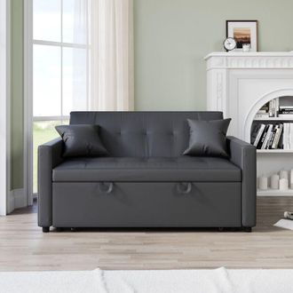 Sonni 2-Sitzer Schlafsofa 3-in-1 mit Stauraum, Verstecktem Ausziehbett, Verstellbarer Rückenlehne und 2 Kissen, Dunkelgrau - Sonni