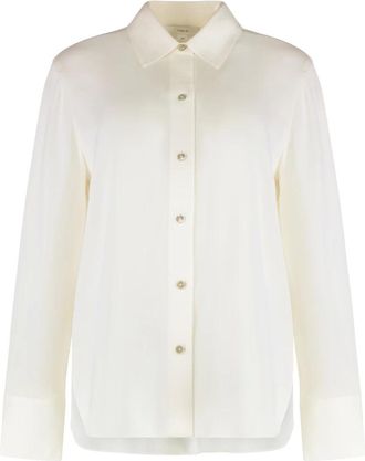 Vince Femme, Blouses et Chemises, Blanc, Taille: 42 FR Chemisier Boutonn&eacute; en Soie Stretch