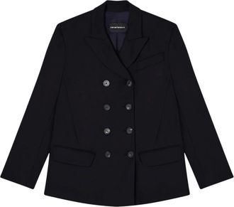 Emporio Armani Femme, Vestes, Bleu, Taille: 34 FR Veste crois&eacute;e en laine fluide