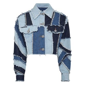 Philipp Plein Denim Cropped Jacket Patchwork - - Jackets - Damen - Blau - M