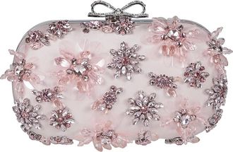 Self Portrait Femme, Sacs, Rose, Taille: ONE Size Pochette de soir&eacute;e en satin avec cristaux floraux