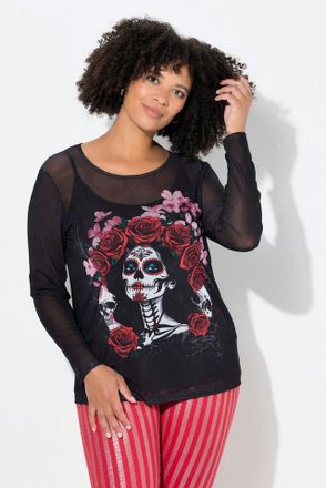 Angel Of Style T-Shirt Mesh-Shirt Slim Fit Frau/Totenkopf-Motiv