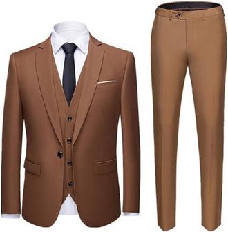 Generic Ensemble de 3 pièces pour homme avec boutons solides pour bal de fin dannée, costume de mariage formel et blazer coupe ajustée, Kaki, 4XL