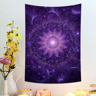 Generic Violetter kosmischer Mandala-Wandteppich, mystischer floraler Wandbehang für Heimdekoration, ästhetischer böhmischer Wandteppich für Schlafzimmer, Woh