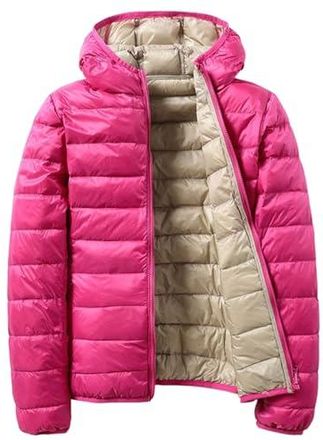 Generic Doudoune courte r&eacute;versible pour femme, manteau dhiver matelass&eacute; l&eacute;ger en duvet pour femme, Rose Rouge Kaki, 4XL