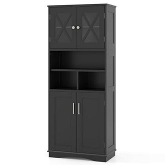 Giantex Colonne Salle de Bain en MDF, Armoire Haute Salle de Bain à 4 Portes, 3 Étagères Réglables, 3 Comportements Ouvertes, Design Imperméable, Meuble Range