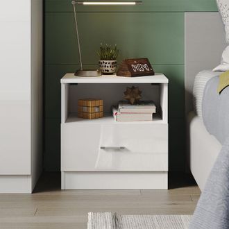 Sonni LED Commode Blanc Laqu&eacute; Meuble de Chambre 450x350x465mm