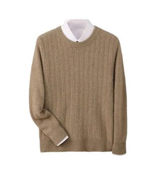 Generic Pull en laine unie à manches longues pour homme - Couleur unie - Tricot décontracté - Col rond - Pull en cachemire, Golden Lighttan, M