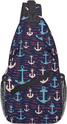 Generic Vagues Ancres Bleues Sac &Agrave; Bandouli&egrave;re D&eacute;contract&eacute; Sling Bag Multifonctionnel Sac &Agrave; Dos Bandouli&egrave;re Pour Camping Quotidien Femme