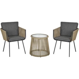 OUTSUNNY Polyrattan Gartenm&ouml;bel Set, Outdoor Balkonm&ouml;bel f&uuml;r 2 Personen, 3-teilig Gartenm&ouml;bel mit 2 St&uuml;hle, Tisch Sitzkissen, wetterfest Sitzgruppe f&uuml;r