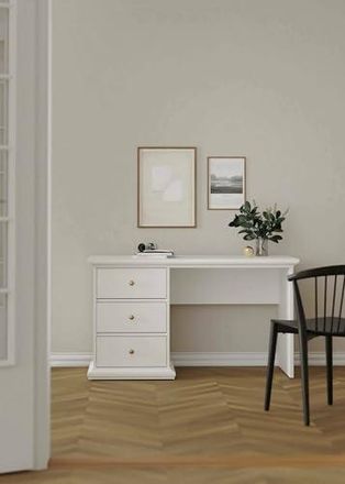 Dmora Schreibtisch Fran&ccedil;oise, Mehrzweckschreibtisch, B&uuml;rotisch f&uuml;r PC, Eckschreibtisch, 130x62 h74 cm, Wei&szlig;