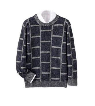 Generic Pull en laine unie à col rond pour homme - Manches longues - Décontracté - Pour lautomne et lhiver, noir foncé, XL