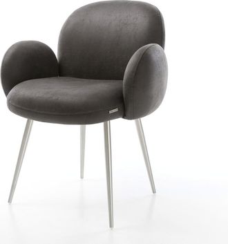 DELIFE Esszimmerstuhl Nube-Flex mit Armlehnen Mikrofaser Anthrazit Vintage 4-Fuß konisch Edelstahl Taschenfederkern, Esszimmerstühle