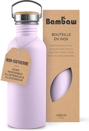 Bambaw Bouteille deau en acier inoxydable violet - Bouteille deau non isol&eacute;e de 1 litre - Bouteille de sport de 1 litre - Bouteille de sport sans BPA - R&eacute;uti