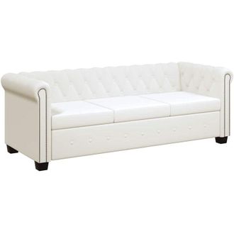 vidaXL Vidaxl - Canap&eacute; Chesterfield &agrave; 3 places cuir synth&eacute;tique blanc