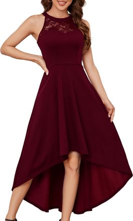 Bbonlinedress Abendkleider elegant f&uuml;r Hochzeit Ballkleid lang Damen Sommerkleid Neckholder High Low festliches Cocktailkleid Brautkleid-1Burgundy 3XL