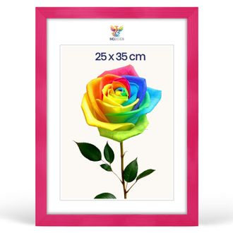 MG Design Bilderrahmen 25 x 35 cm - Fotorahmen mit Rosa Holzrahmen (Echtholz) und bruchsicherem Acrylglas, Hoch & Quer zum Aufh&auml;ngen, zum Aufstellen