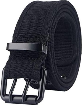ZhuiKun Ceinture Militaire Tactique en Toile Unisexe, Boucle à Double Broche Courroie pour Jeans Pantalon de Travail - Noir, 110cm