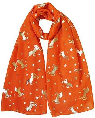 Lina & Lily Ch&acirc;le &Eacute;charpe Foulard Femme Argent&eacute; Licorne (Orange)