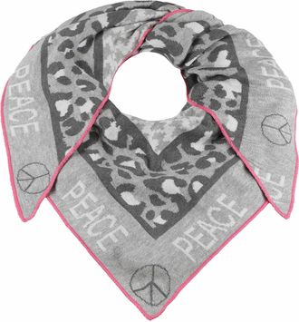 Zwillingsherz Dreieckstuch Stola Schal mit Wolle für Damen Mädchen - Hochwertiges Baumwoll-Halstuch im Hahnentritt/Leoparden Muster und Peace Motiv - Damenschal für