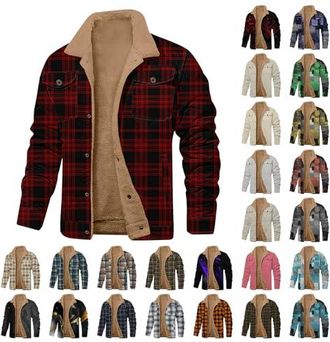 Generic Veste dhiver en flanelle sherpa doublée de polaire à carreaux à manches longues et revers boutonné pour homme, A04-Bordeaux, 4XL