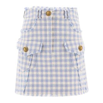 Balmain Gingham Tweed A-Line Rock - - Skirts - Damen - Blau - M