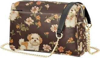 Mnsruu Sacs à bandoulière en cuir pour femmes, chiens, motif petites fleurs, marron