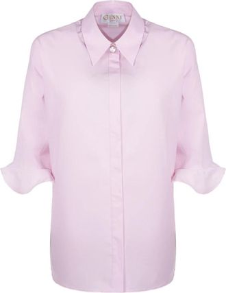 Genny Femme, Blouses et Chemises, Rose, Taille: 36 FR Flower Button Ruffled Shirt