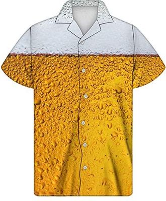 Generic Chemise &agrave; manches courtes pour homme - Chemise hawa&iuml;enne boutonn&eacute;e d&eacute;contract&eacute;e hawa&iuml;enne - Motif palmier hawa&iuml;en - Pour f&ecirc;te, croisi&egrave;re cubaine, flam
