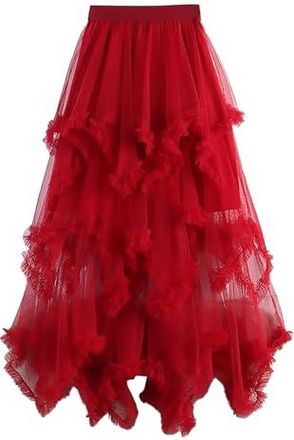Generic Jupe en tulle multicouche pour femme - Jupe longue en tulle - Jupe de plage pour femme, Rouge, Taille unique