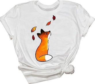 Keephen Kawaii Renard Animaux T-Shirt Femmes Animal Renard Amoureux Impression 3D Manches Courtes Tops Nature For&ecirc;t Vie Sauvage Col Rond Blouse Tees