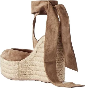 Gianvito Rossi Ankle-Tie Suede Espadrille Sandal - Beige