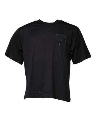 Dolce & Gabbana Mens Black Dg Logo Print Cotton Crew Neck T-Shirt