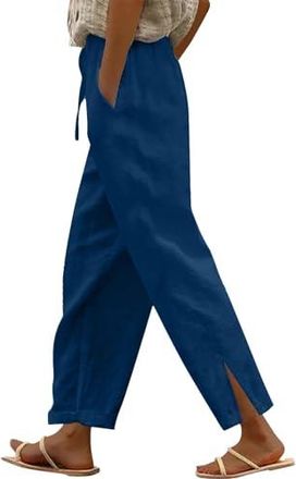 Generic Pantalon d&eacute;t&eacute; 7/8 pour femme - L&eacute;ger - Avec cordon de serrage et poches - Pantalon en coton et lin - Pantalon &eacute;l&eacute;gant et a&eacute;r&eacute; - D&eacute;contract&eacute; - Conforta