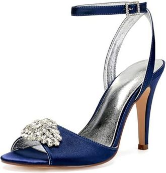 Generic Chaussures De Mariage Femme Talon Aiguille Mari&eacute;e Bride Haut Chaussure Bout Ouvert Mariage Chic Heel Sandales 10.5Cm,Dark Blue,40 EU