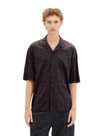 Tom Tailor Herren 1036247 Oversized Kurz-Hemd mit Muster, 32045-Black Bubble Wording Print, XXL