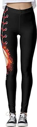 Generic Legging de sport 2026 pour femme - Taille haute - Imprim&eacute; baseball - Contr&ocirc;le du yoga - Sport, Rouge, XXL