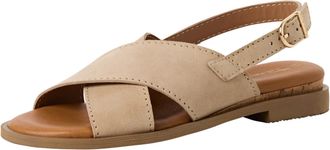Tamaris Damen Sandalette Leder flach, beige, 38 EU