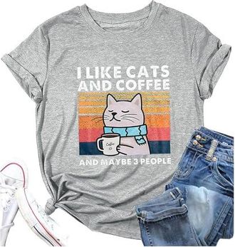 Generic T-shirt &agrave; manches courtes avec inscription &laquo; I Like Cats and Maybe 3 People &raquo; pour femmes, tendance, entra&icirc;nement, &eacute;t&eacute;, d&eacute;contract&eacute;, sorties, coupe am