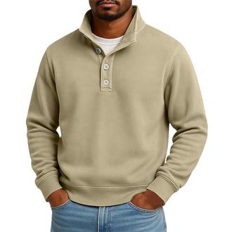 Generic T-shirt &agrave; manches longues pour homme - Polo &agrave; col montant boutonn&eacute; - Coupe r&eacute;guli&egrave;re - Pull dext&eacute;rieur respirant - T-shirt d&eacute;contract&eacute; basique uni - H