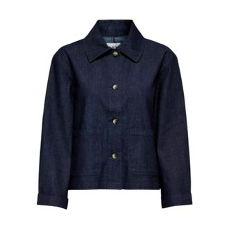 Only Only, Femme, Vestes, Bleu, Taille: 42 FR Veste boutonn&eacute;e &agrave; manches longues et col classique &agrave; encolure ras du cou
