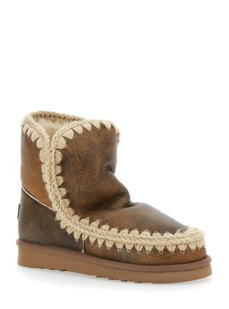 Mou Womens Brown Ankle Boots With Crochet Details Sheep