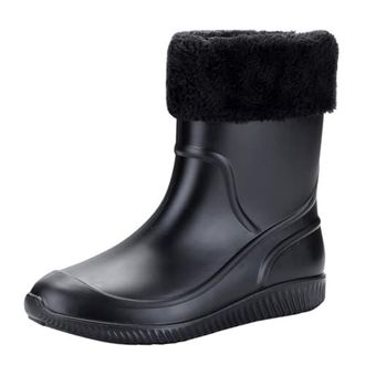 Generic Bottes De Pluie Courtes Hommes Peluche Coton Chaudes Amovible Lavable Imperm&eacute;ables Jardin Boots Travail Cuisine Chaussures De Pluie Antid&eacute;rapantes Cao
