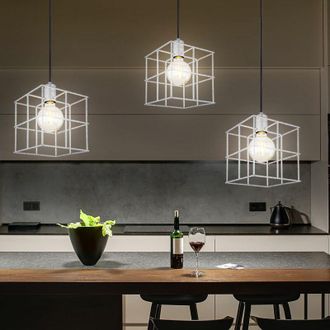 ETC Shop Lampe suspendue, plafonnier, lampe de salon, lampe de salle &agrave; manger, 3 ampoules, r&eacute;glable en hauteur, abat-jour en grille, m&eacute;tal zinc, E27, d 20 cm