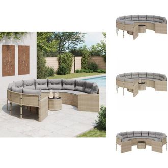 vidaXL Vidaxl - Canap&eacute; de jardin rond 4 places en r&eacute;sine tress&eacute;e beige avec table en verre - Coussins amovibles - Mobilier ext&eacute;rieur durable