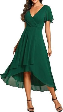 Generic Robe portefeuille en mousseline de soie avec col en V pour femme, robe dinvitée de mariage, robe de cocktail, robe de plage élégante et fluide style b